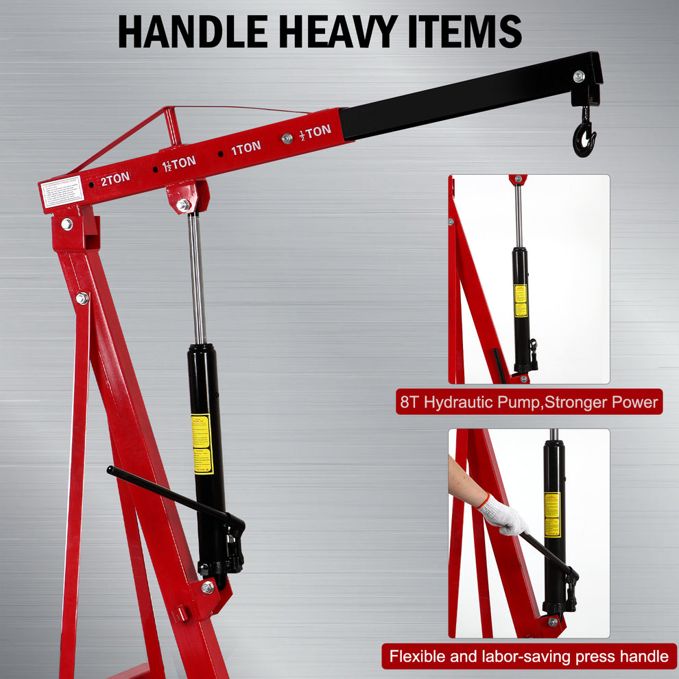Honnecl 2 Ton Engine Hoist, Folding Cherry Picker Shop Crane Hoist Lif